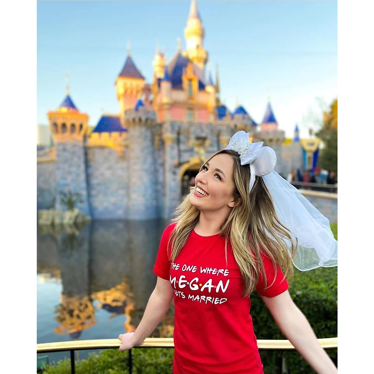 JIAHANG Bridal Veil Mouse Ear Bow Headband with Flowers, White Honeymoon Wedding Headpiece, Bachelorette Party Costume Headwear for Women Girls