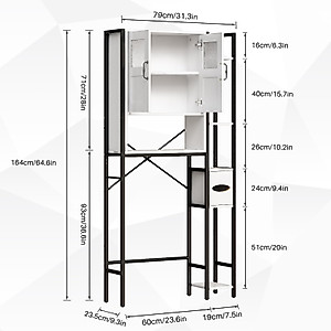 Over The Toilet Storage with Cabinet, Bathroom Storage Organizer above Toilet with Heavy-duty Metal Frame & Adjustable Shelf, Freestanding Space-Saving Storage Rack for Laundry Room,Bathroom (White)