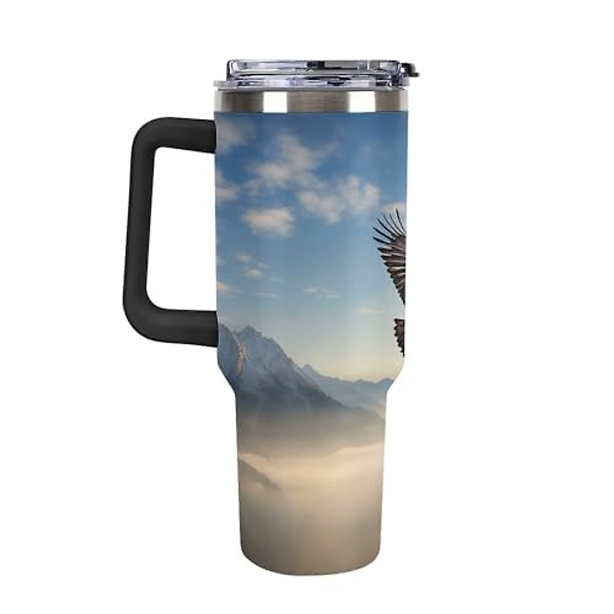 YTLKGFP 40 Oz Large Capacity Car Cup Eagle Mountains Tumbler with Handle (Black) Straw Lid Insulated Stainless Steel Water Bottle Travel Mug Leak-proof Car Cup Keeps Cold Or Hot