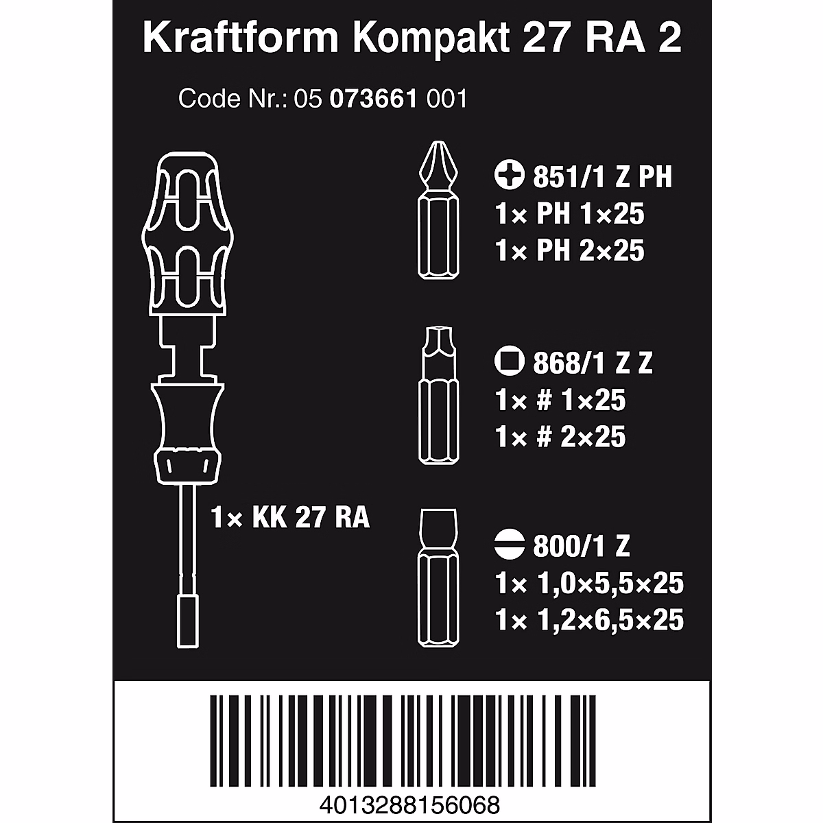 Wera 056490 Tool-Check Plus Bit Ratchet Set with Sockets - Metric & 05073661002 Kraftform Kompakt 27 RA Slotted Ratcheting Screwdriver, 1/4" Head, MULTI