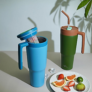 Konokyo Insulated Tumbler with Handle and Straw,40 OZ Vacuum Stainless Steel Water Bottle Travel Mug Metal Cup with Fruit Diffuser,Dark Blue