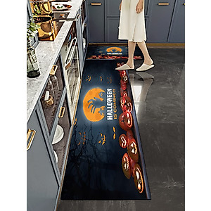 ROTORS Halloween Kitchen Rugs Set of 2 Pieces,Pumpkin Scarecrow Non Slip Kitchen Mat Halloween Fall Home Decoration, Comfort AntiFatigue Kitchen Floor Mat