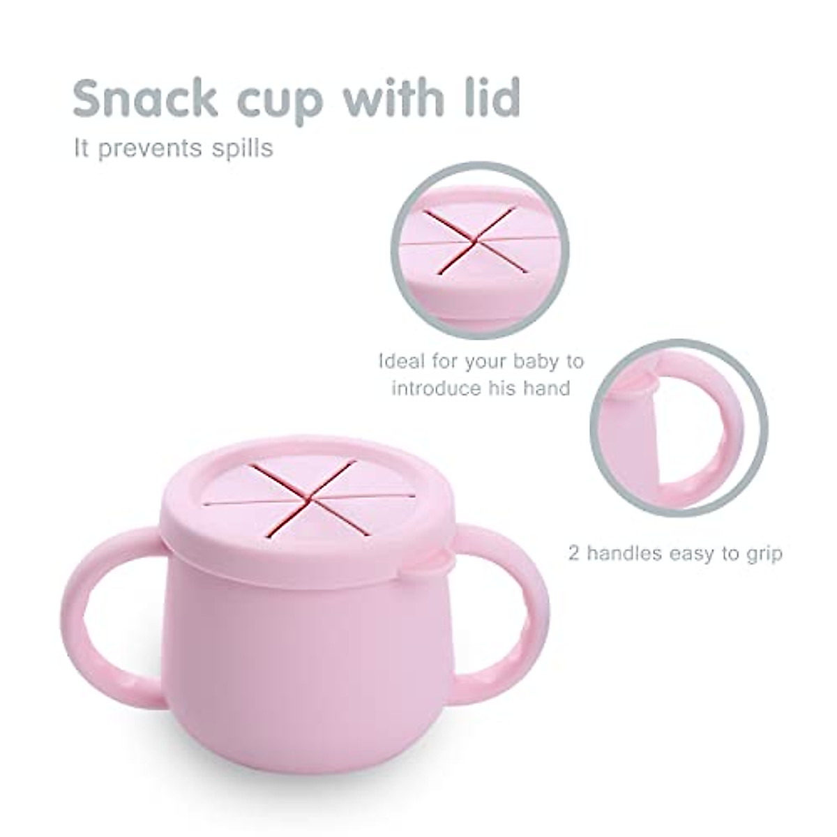 teanpoon 3-in-1 Silicone Baby Cup with Straw & Snack Cup Lid, Spill-Proof Sippy Cup for Toddlers 12M+, 8.5oz Capacity(pink)