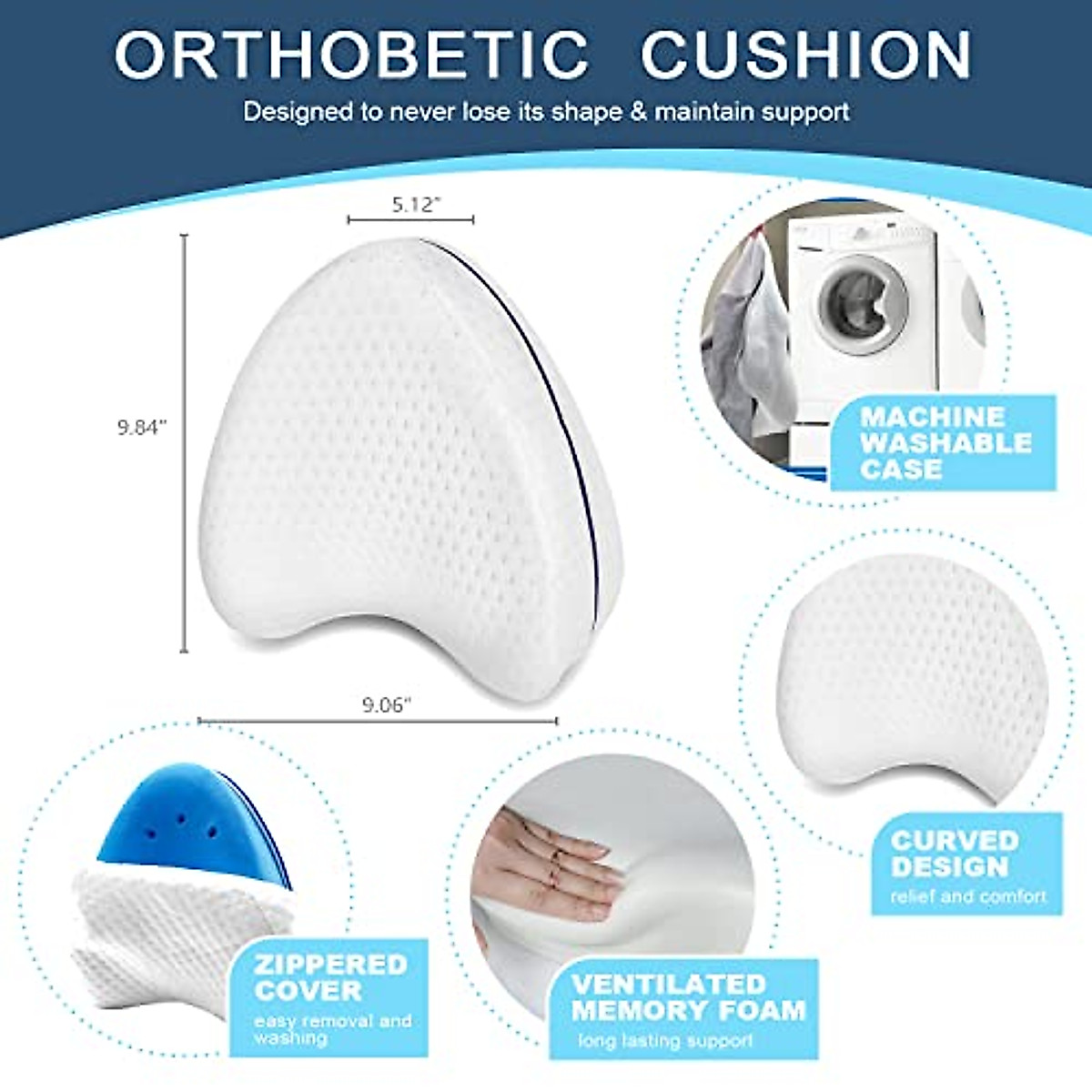 GLORSIGN Knee & Leg Pillows Foam Support Pillow for Sleeping for Back Pain,Leg Pillow for Sleeping On Side, Memory Foam Cushion Knee Support Pillows ,Pregnancy Pillow Removable and Washable Cover