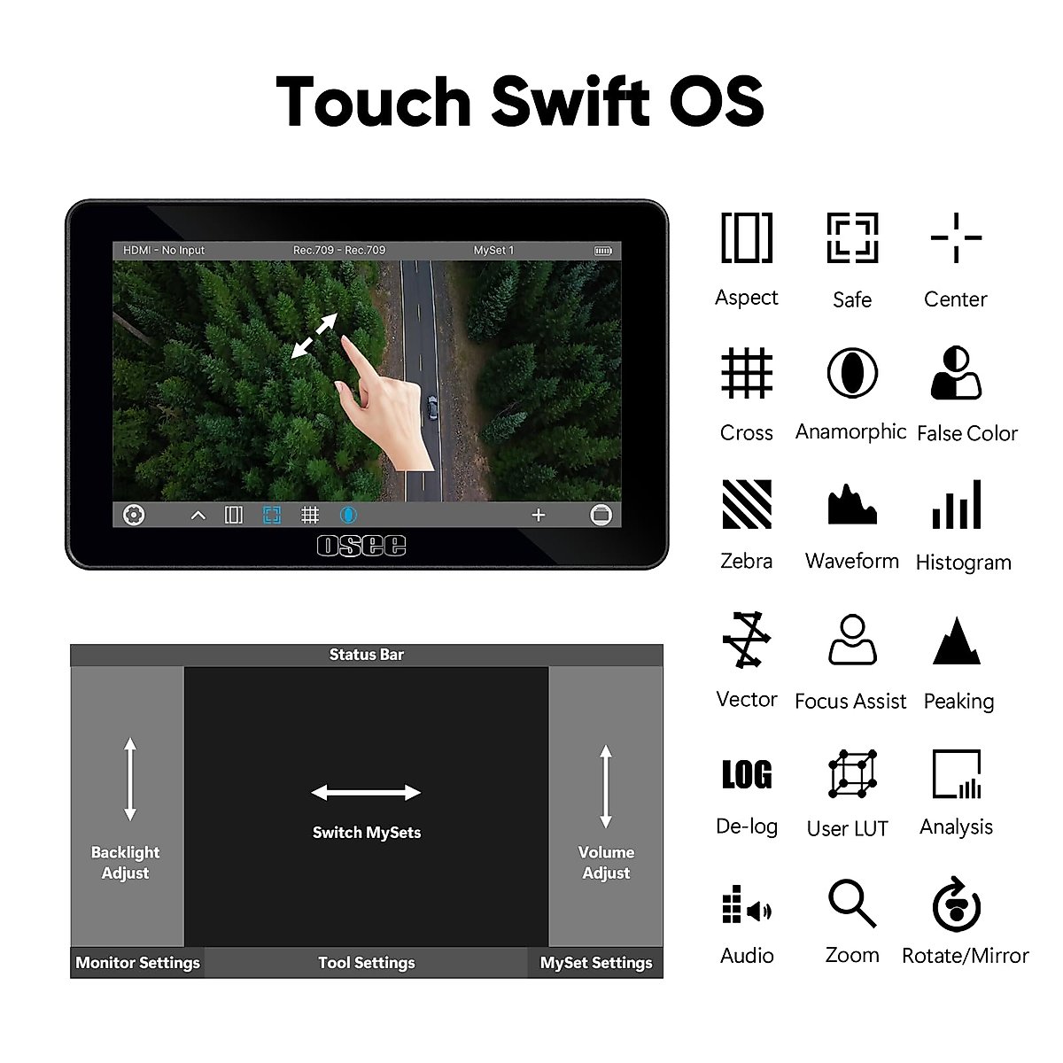 Osee Lilmon 5 1000 Nits High-Bright 5.5 inch Touch Screen DSLR Camera Field Monitor with 3D LUT HDR 4K HDMI in and Out Exposure Focus Assist Waveform Monitor