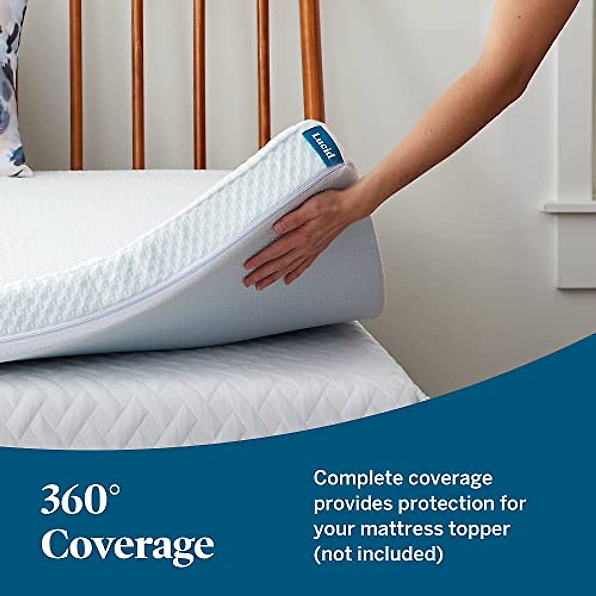Lucid 2 Inch Mattress Topper Cover Twin – Cover For Mattress Topper - Mattress Topper Cover with Zipper – Twin Mattress Cover - Cover Only, White