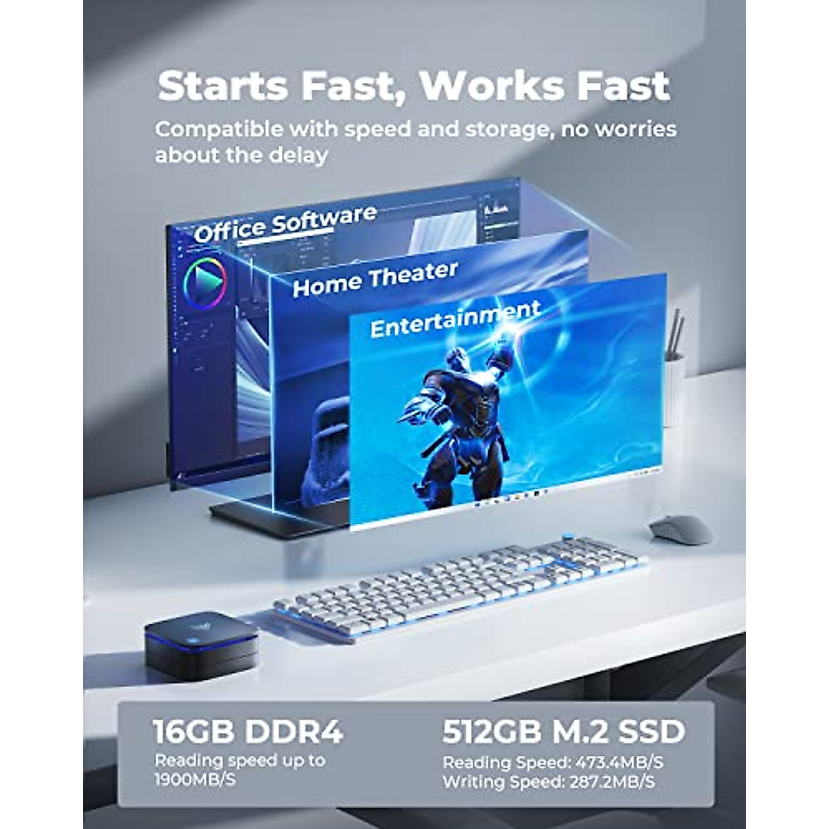 KAMRUI AK1PLUS Mini PC 16GB RAM, Intel 12th Alder Lake N95(up to 3.4 GHz) Mini Computer, Compact Small Desktop Computers Tower Support 4K UHD/HDMI 2.0/LAN/Dual-Band WiFi for Office Home Server