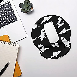 SEPTYK Cute Shark Fierce Navy Blue Pattern Ergonomic Mouse Pad with Wrist Support Rest Gel Non-Slip Rubber Base Mousepad for Computer Laptop Home Office Gaming Pain Relief