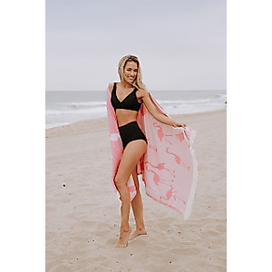 InfuseZen Turkish Towel - Thin & Absorbent Peshtemal Beach Bath Towels - 100% Cotton Oversized Hammam Fouta Towel Lightweight Pool, Gym, Travel Towel with Flamingo Design (Pink)