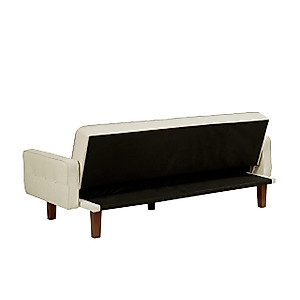 XGWIHLO Linen Fabric Futon Sofa Bed, Small Loveseat, Modern Sofa Couch Adjustable Backrests, Couches for Living Room, Small Space, Bedroom, Apartment (Beige)