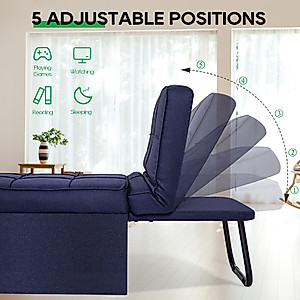 PORWEY Sleeper Chair Bed, 4-in-1 Convertible Futon Ottoman Bed Sleeper, Foldable Sofa Couch with Adjustable Backrest for Guest Room/Office Living Room, No Assembly Required, 29” Width, Dark Blue