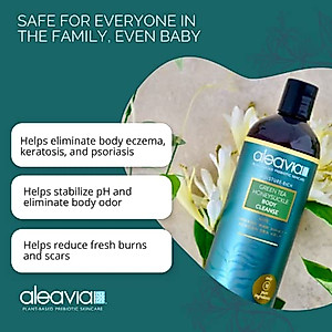 Aleavia Green Tea Honeysuckle Body Cleanse – Organic & All-Natural Prebiotic Body Wash with Raw Honey – 16 Oz.