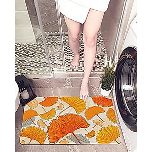 Fall Leaves Bath Mat for Tub,Non Slip Bathroom Floor Runner Rug Quick Dry & Absorbent Diatomaceous Earth Kitchen Room Shower Sink Washable Doormat,Retro Middle Century Orange Yellow Leaf 18"x30"