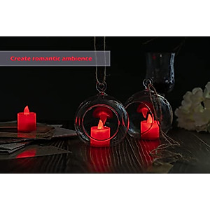 LANKER 24 Pack Flameless Led Tea Lights Candles - Flickering Red Battery Operated Electronic Fake Candles – Decorations for Wedding, Party, Christmas, Halloween (Red)