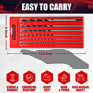 wesleydrill 7 Pcs Extra Long Brad Point Drill Bit Set,12" 300mm Carbon Steel Wood Drill Bits Set,Fit for Bench Hand and Conventional Electric Drill