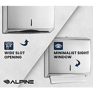 Alpine Industries C-Fold/Multifold Paper Towel Dispenser - Brushed Stainless Steel (290 C Folds/ 380 Multi-Fold)
