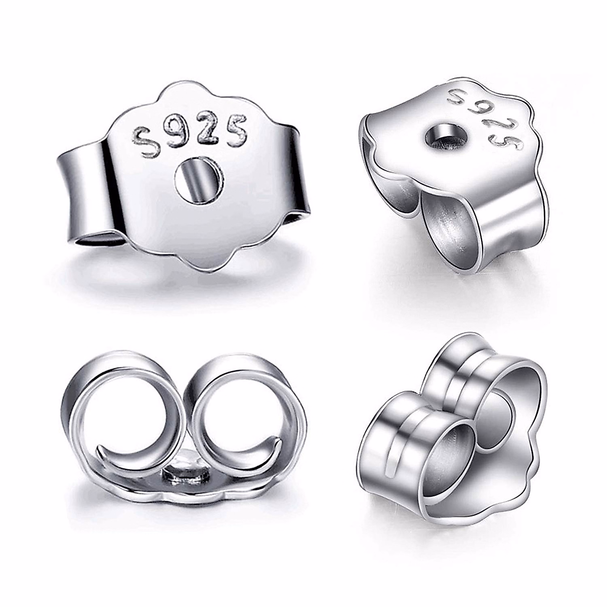 Hollosport S925 Sterling Silver Earring Backs Replacements for Posts,12Pcs/6Pairs Pierced Earring Backings Secure for Studs,Hypoallergenic Safety Locking Butterfly Ear Ring Stoppers 5.7X4.6X3mm