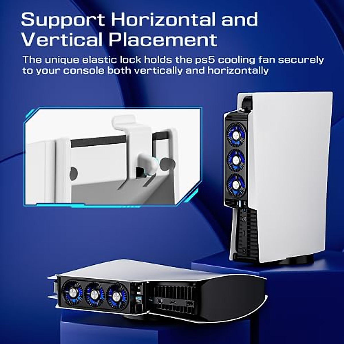 Cooling Fan for PS5 Accessories ,with 3 Blue LED Light/ 2 USB 3.0 Ports / 2 Fan Speed ,Compatible with PlayStation 5 Console Digital / CD Version, High Efficiency PS5 Cooler ( Black )