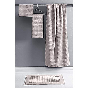 Classic Turkish Towels - Premium Oversized Ribbed Bath Sheets, Luxury 100% Turkish Cotton, Extra Large, Absorbent, Quick Dry Bathroom Towels, 40x65 inches, Set of 3 (Almond Beige)