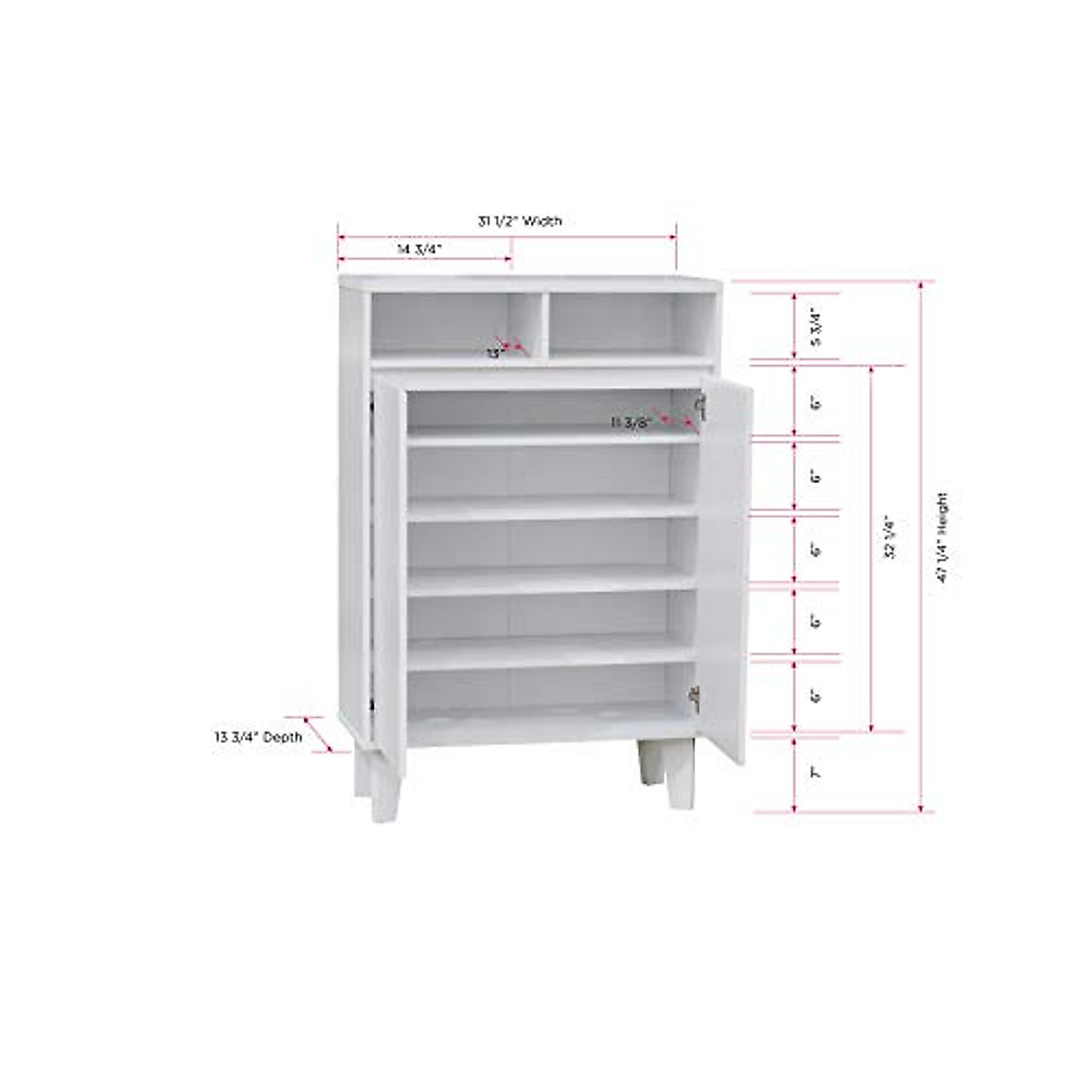 Kings Brand Furniture - Elgin Modern 2-Door with Open Shelf Shoe Rack Storage Cabinet, White