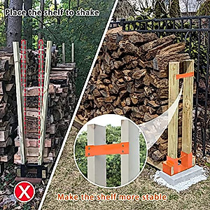 MOFEEZ Outdoor Firewood Log Storage Rack 2x4 Bracket Kit, Fireplace Wood Storage Holder, Adjustable to Any Length - Orange, Two Bases