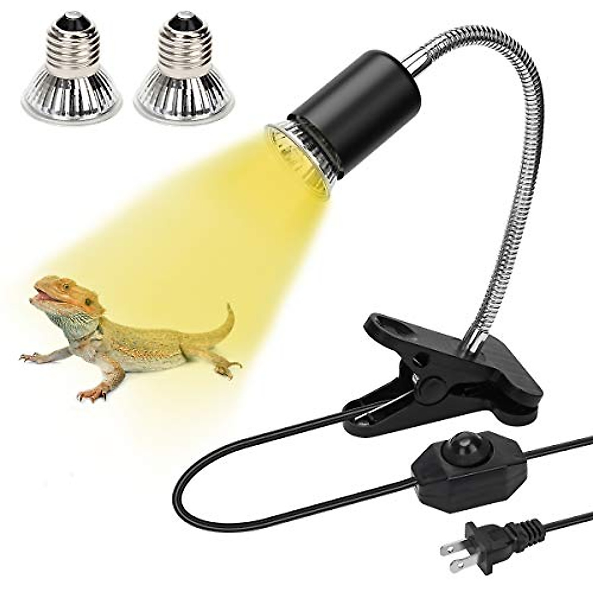 AngleKai Reptile Heat Lamp, 50W Adjustable Turtle Heating Light for Lizard Reptile Included 2 UVA UVB Bulb Baking Lamp (E27, 110V) (Black)
