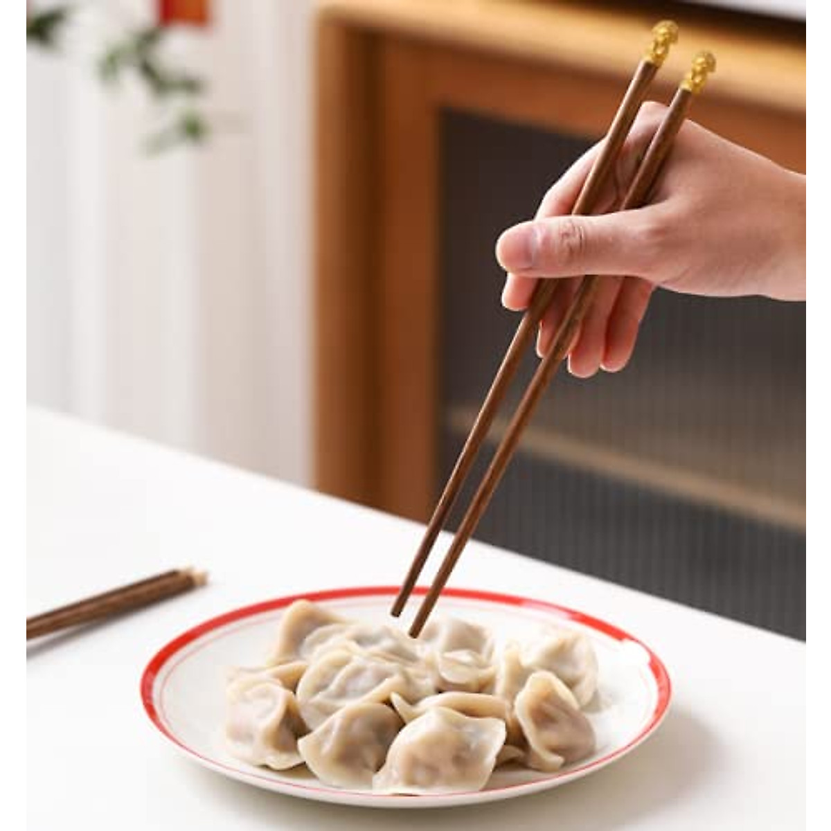 Gixaxak Natural solid wood chopsticks metal gold zodiac Chopsticks Reusable Chopsticks Multipack Dishwasher Safe Chop Sticks Non-slip Holiday gift cartoon cute one person chopsticks (Rat #9)