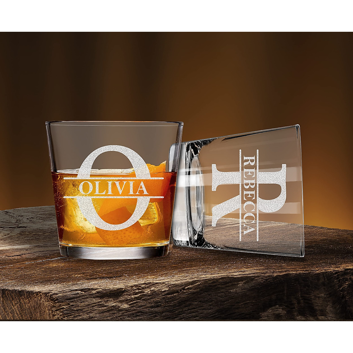 TEEAMORE Personalized Rocks Old Fashioned Cocktail Glass Add Your Name Initial Etched Whiskey Glasses Housewarming Gift 9oz