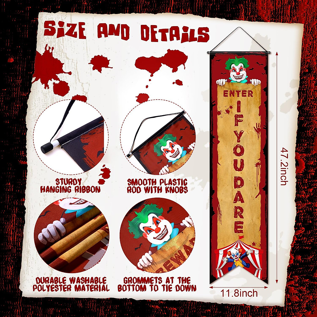 3 Pcs Carnival Party Decorations Carnival Banner for Halloween Evil Circus Porch Sign Creepy Scary Clown Welcome Sign Funny Sarcastic Halloween Indoor Outdoor Yard Hanging Wall Decor 11.8 x 47.2 Inch