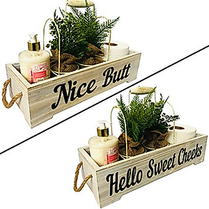 Funny Bathroom Decor Box - Toilet Paper Holder, Toilet Tank Topper, Bathroom Box for Toilet- Farmhouse Bathroom Box Organizer - Double Sided Prints Bathroom Decoration (Rustic White)