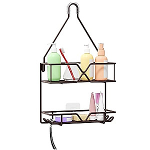 TreeLen Shower Caddy over Shower Head Hanging Bathroom Caddy for Shower Organizer 4 Hooks Shampoo Holder-Bronze