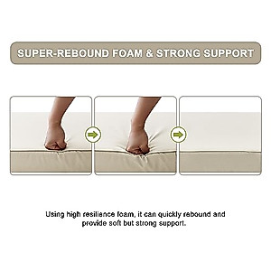 Faible Poisson Outdoor Chair Cushions, 18 x 18 Inch Waterproof Patio Furniture Back & Deep Seat Cushion Set with Handle and Anti-Slip Straps for Indoor Garden Camping, Plain Beige