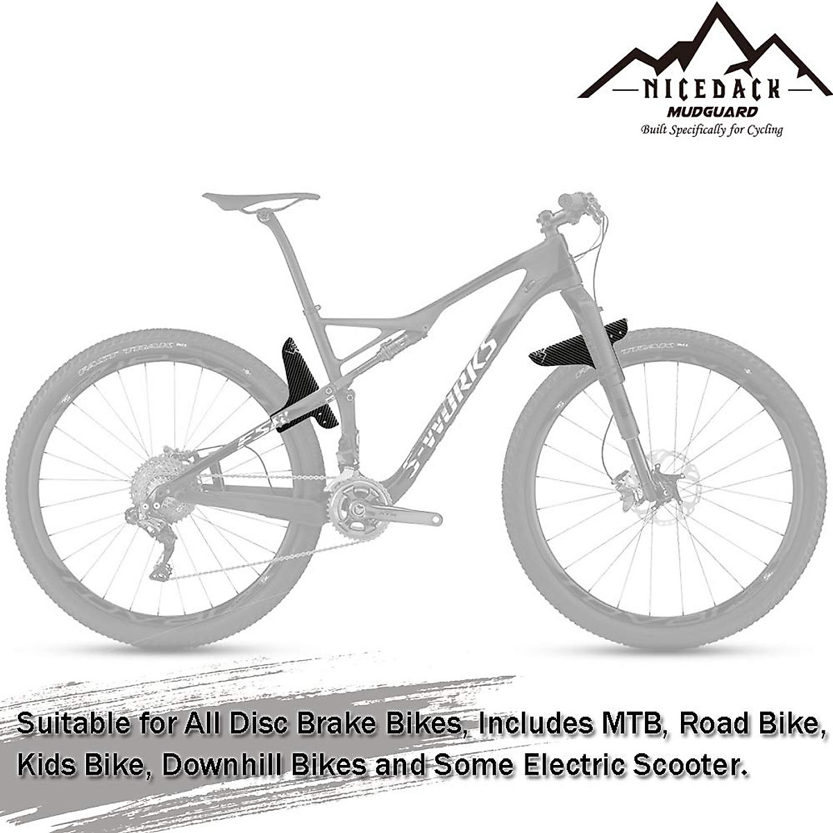 NICEDACK Bike Fender, Adjustable MTB Mud Guard, Front and Rear Compatible Mudguards, Fits 650B 20" 26" 27.5" 29 inch Fat Tire Bikes and All Disc Brake Bicycles (Carbon Fiber Pattern,Cyan)