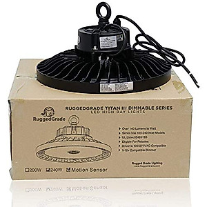 RuggedGrade 40,000 Lumen LED High Bay Light - Titan III 300 Watt LED High Bay Lighting UFO LED Light - Ultra Efficient 150 Lumens to watt - 5000K – Dimmable - DLC Premium
