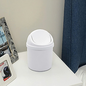 Eagrye 0.5 Gallon Tiny Desktop Trash Can, Mini Garbage Can with Swing Lid, White