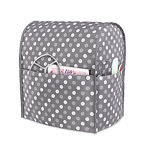 Luxja Dust Cover Compatible with 4.5-Quart and 5-Quart Stand Mixer, Cloth Cover with Pockets for Stand Mixer and Extra Accessories, Gray Dots