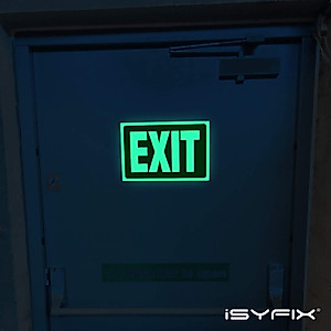 iSYFIX Exit Glow in the Dark Sign Stickers Red – 2 Pack 10x7 Inch – Photoluminescent Vinyl, Laminated for UV, Weather & Fade Resistance, Indoor & Outdoor for Business, School, Office, Warehouse
