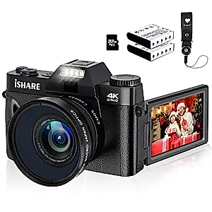 ISHARE Digital Camera for Photography 48MP Vlogging Camera, 4K Video Camera for YouTube with WiFi, 3.0 Inch Flip Screen, 16X Digital Zoom Camcorder with 32GB Micro Card