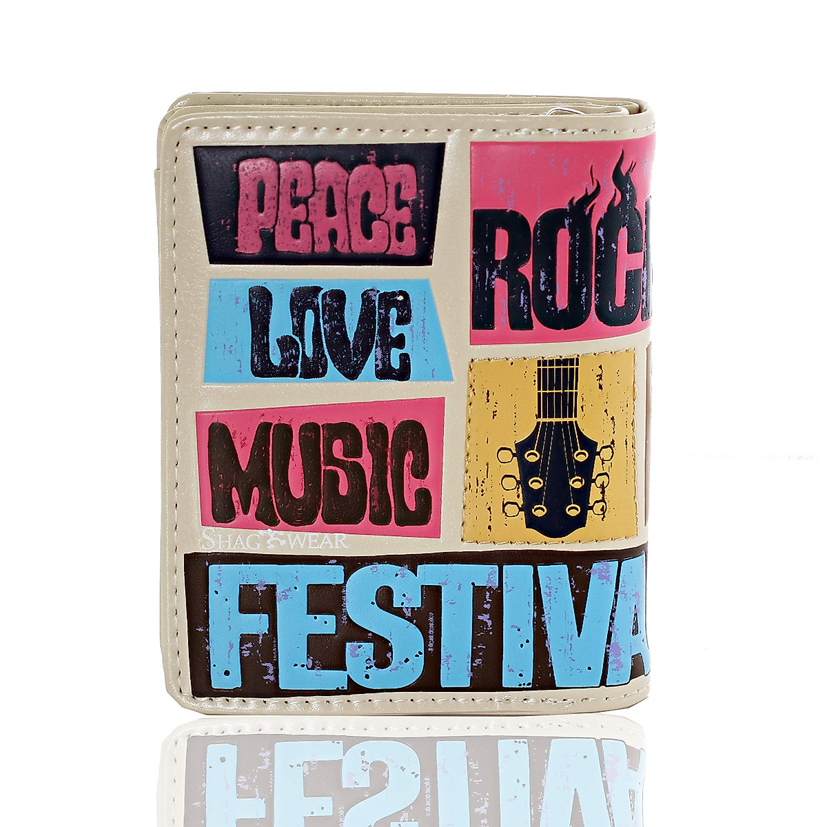 Shag Wear Music Festival Poster Small Snap Zipper Women's Bi-Fold Wallet (Cream)