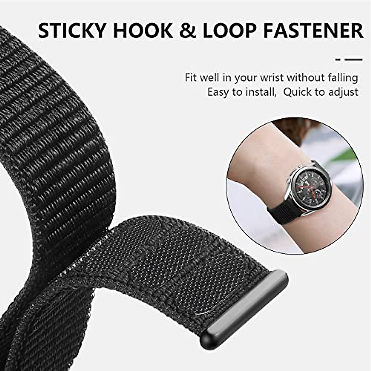 DaQin Compatible with Samsung Galaxy Watch 46mm Band/Galaxy Watch 3 Band 45mm, Samsung Gear S3 Frontier Bands/Classic Watch Band, 22mm Soft Nylon Bracelet Sports Replacement Strap for Men Women, Black