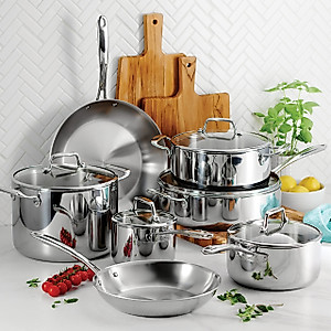 Tramontina Stainless Steel Tri-Ply Clad 12-Piece Cookware Set, Glass Lids, 80116/1012DS