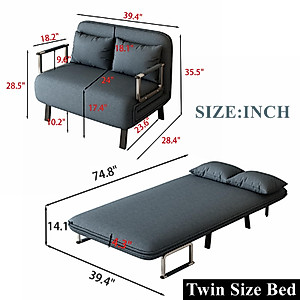 Gagawin Foldable Sleeper Sofa Bed, 3 in 1 Convertible Sofa Bed with 6-Position Adjustable Backrest, Multi-Functional Velvet Tri-Fold Sofa Bed Couch for Home Office, Twin Size, Gray