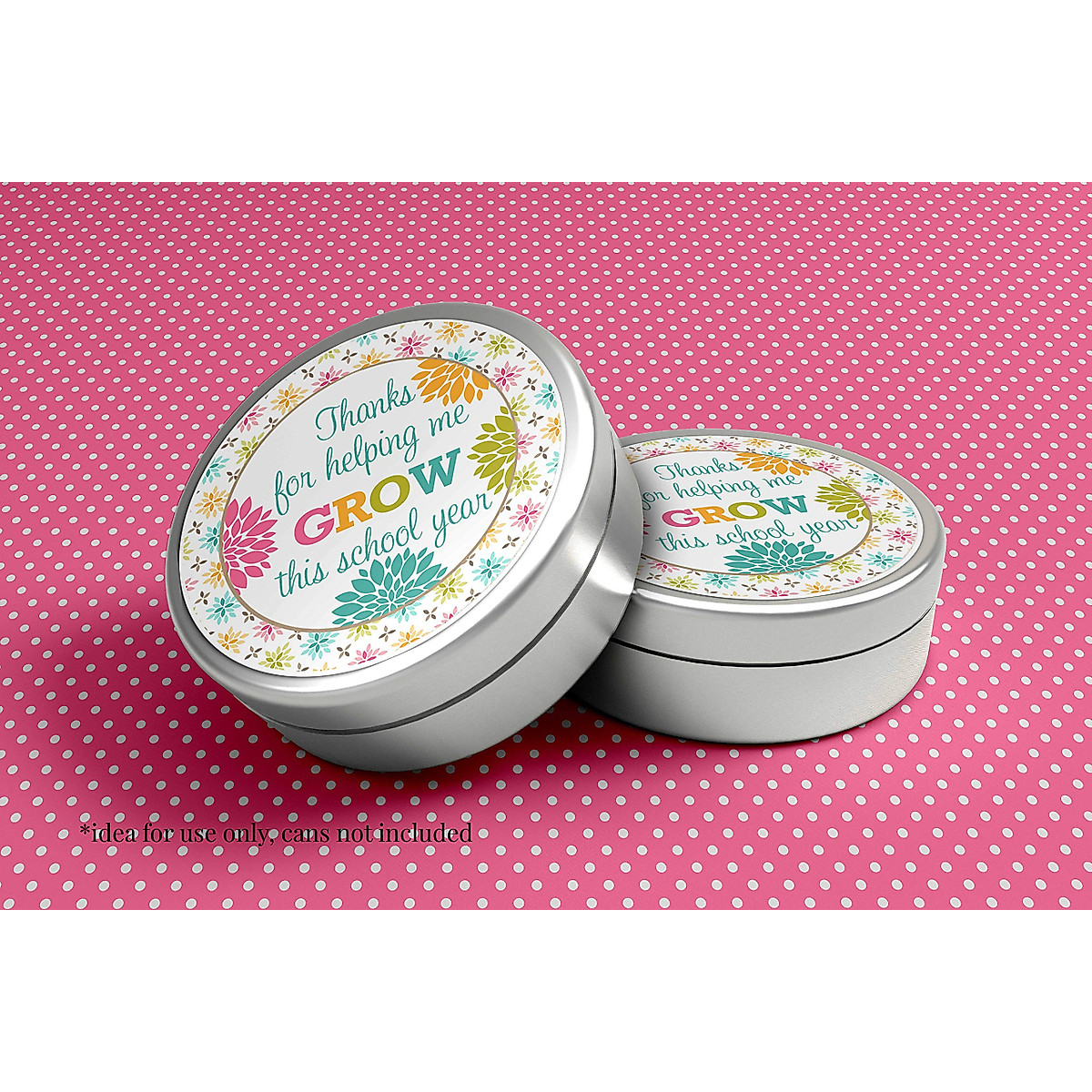 Helping Me Grow Flower Themed Teacher Appreciation Thank You Sticker Labels, 40 2" Party Circle Stickers by AmandaCreation, Great for Envelope Seals & Gift Bags