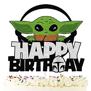 Happy Birthday baby Cake Topper Space Theme Cake Topper black Glitter Birthday boy girl baby Baby Shower Party Decoration LIANGSS