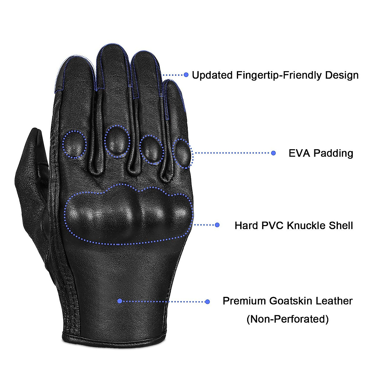 Full Finger Goat Skin Leather Touch Screen Motorcycle Gloves Men S,M,L,XL,XXL (Non-Perforated, L)