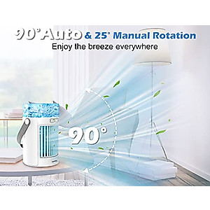 20.3OZ Portable AC Air Conditioner Fan, Evaporative Air Cooler with 3 Speeds, 7 LED Lights, 90° Fan Blades and Humidify Function, USB Mini Air Cooler Perfect for Room, Office and Camping