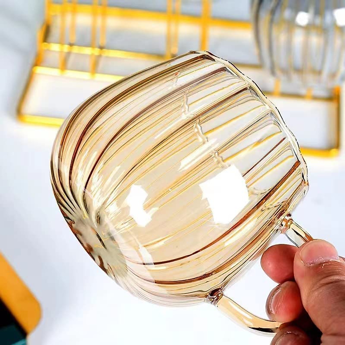 RYUHYF Mug Cup, Glass Cup,Coffee Cup,Tea Cup,Juice Cup, Petal Cup,350ml,Set of 1（Amber）