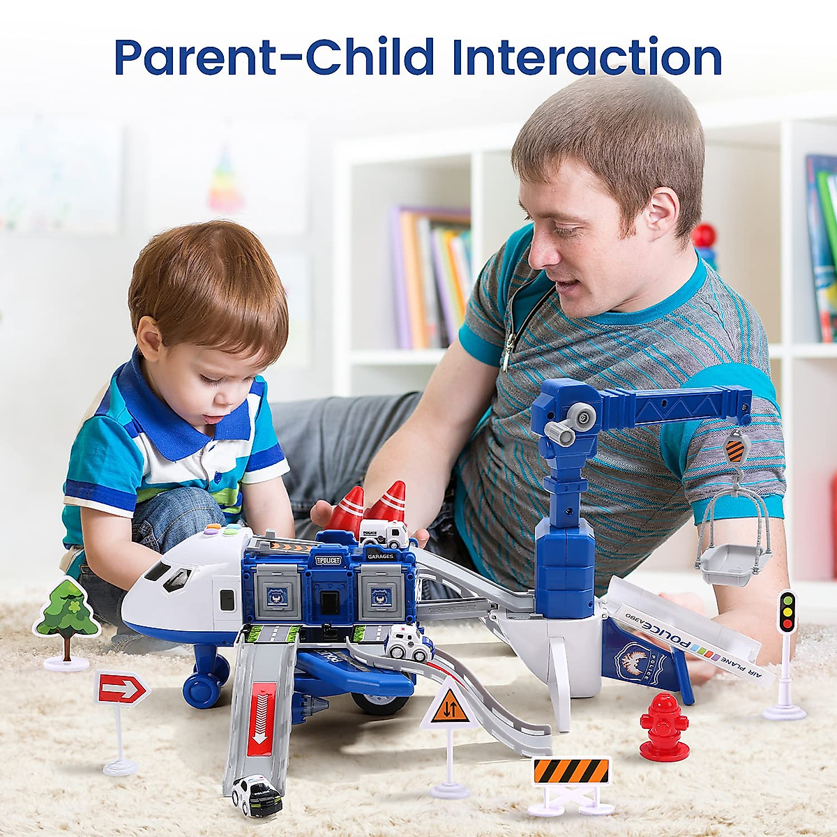 CUTE STONE Transport Cargo Airplane Toy with Music and Light, Toy Airplane Car Toy Play Set with Vehicle Car Toy, Contruction Toy Accessories, for 3+ Years Old Boys & Girls