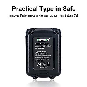 Biswaye 2-Pack 12V 3.0Ah Lithium Battery Replacement for Dewalt 12V Max Lithium Ion Battery DCB120 DCB123 DCB127 DCB122 DCB124 DCB121 DCB126