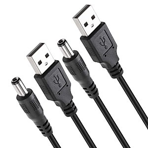 TENINYU USB 2.0 A Male to DC 5.5x2.5mm 5 Volt 24AWG DC Barrel Jack Power Cable 3FT, Black (Max 2.5 Ampere Power Cable, Center PIN Positive),2Pack